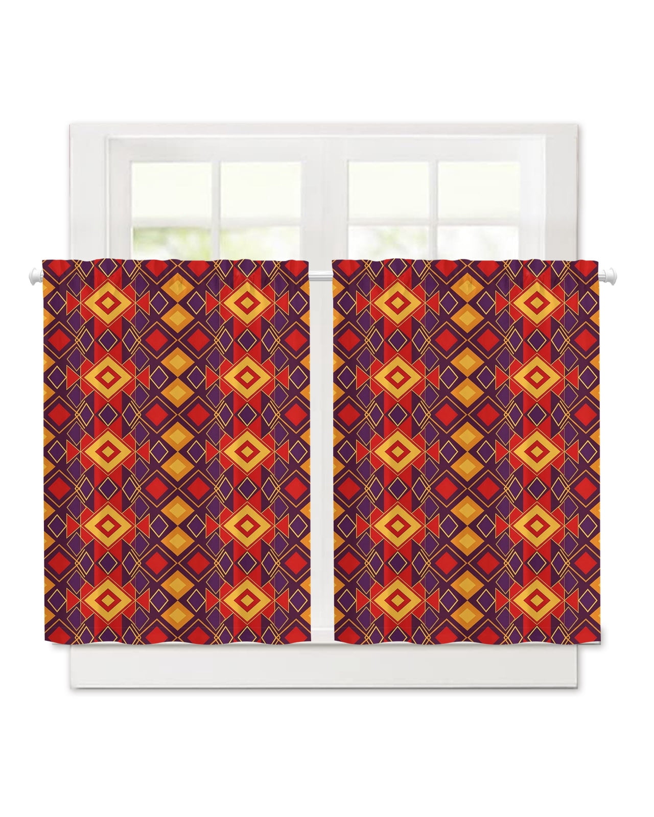 Abstract Boho Orange Red Color Block Short Blackout Curtains 36 Inch ...