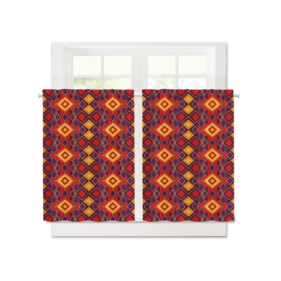 Abstract Boho Orange Red Color Block Short Blackout Curtains 36 Inch ...