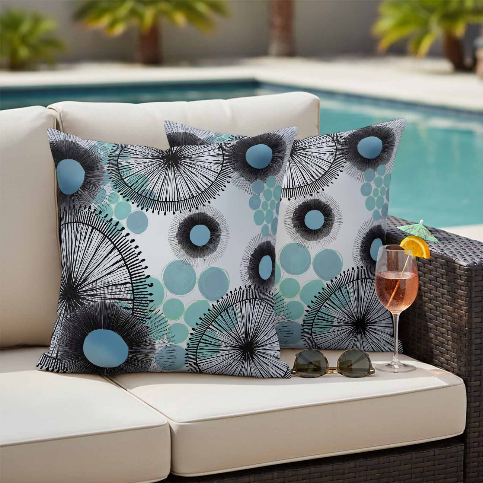 Abstract Boho Outdoor Pillow Covers 16x16 Inch Throw Pillow Covers Set ...
