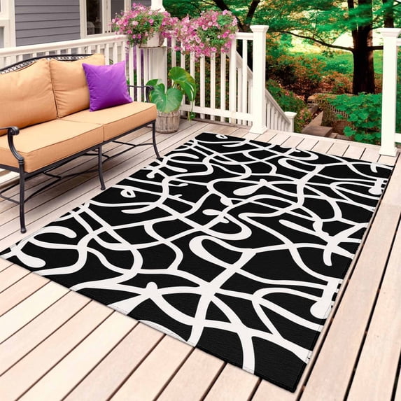Abstract Boho Outdoor Rug for Patio/Deck/Porch, Non-Slip Large Area Rug ...
