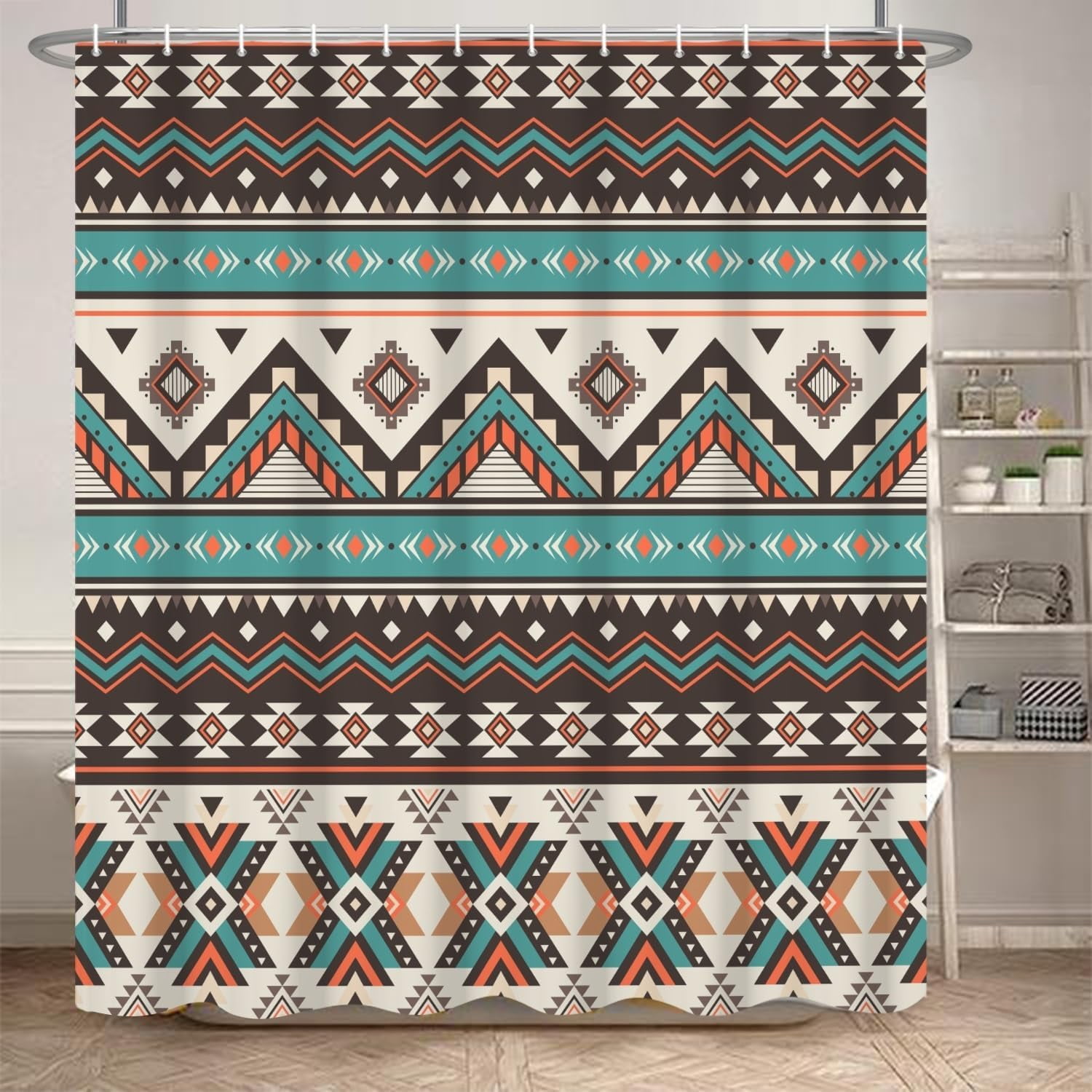 Abstract Boho Pattern Shower Curtains Colorful Geometry Wave Vintage ...