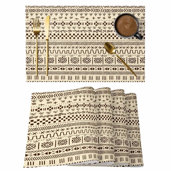 Abstract Boho Placemats Set of 12, Cotton Linen Fabric Place Mats ...
