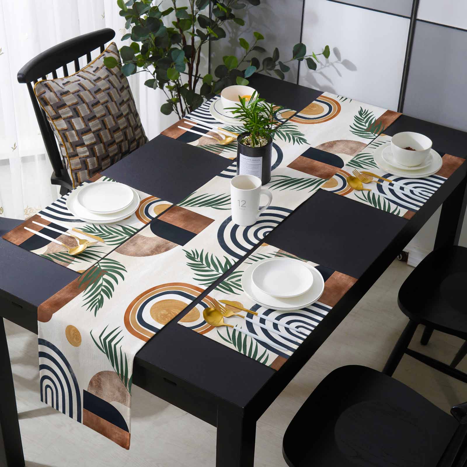 Abstract Boho Placemats Set of 6 with 90 Inches Long Table Runners ...