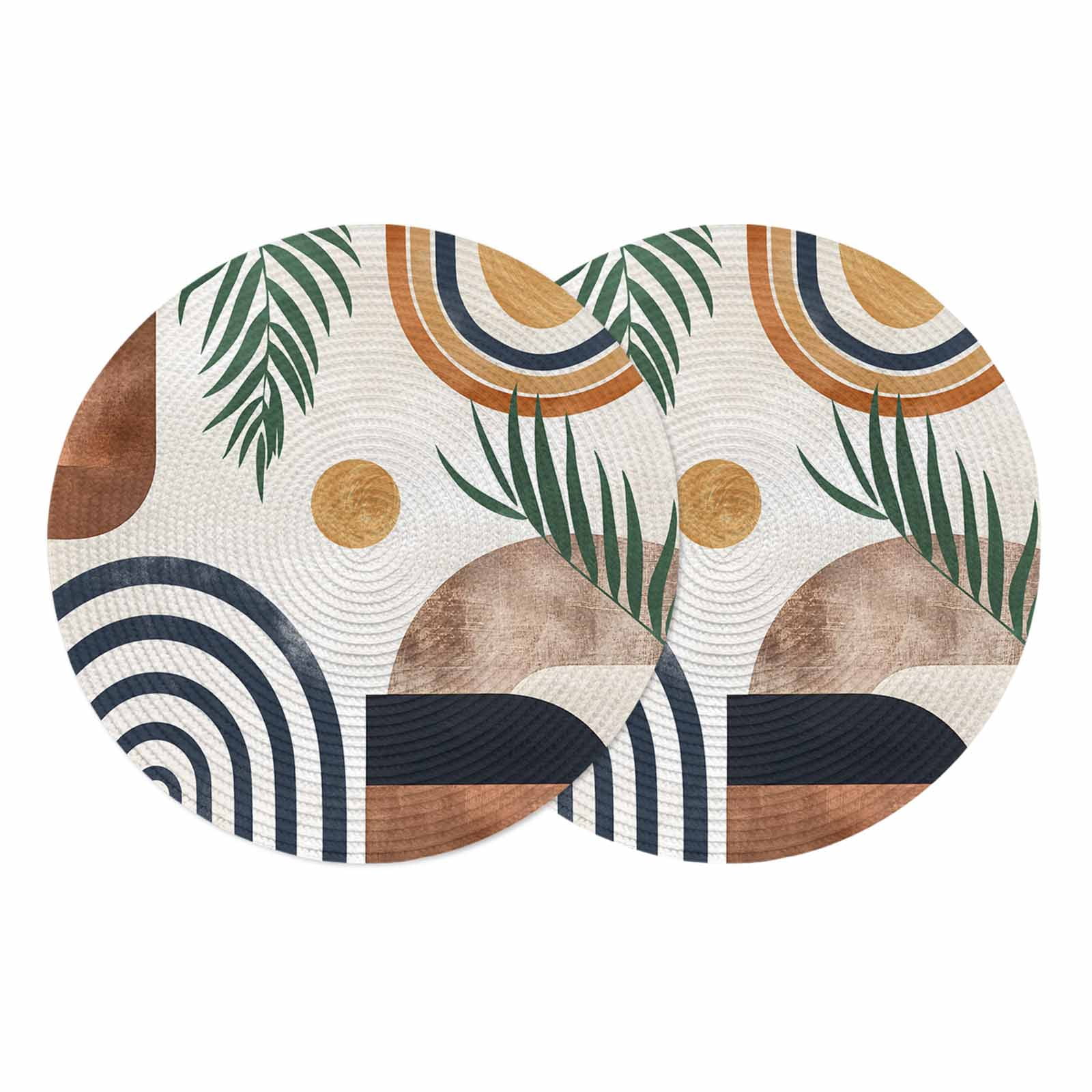 Abstract Boho Round Placemats Set of 2, Braided Polypropylene Place ...