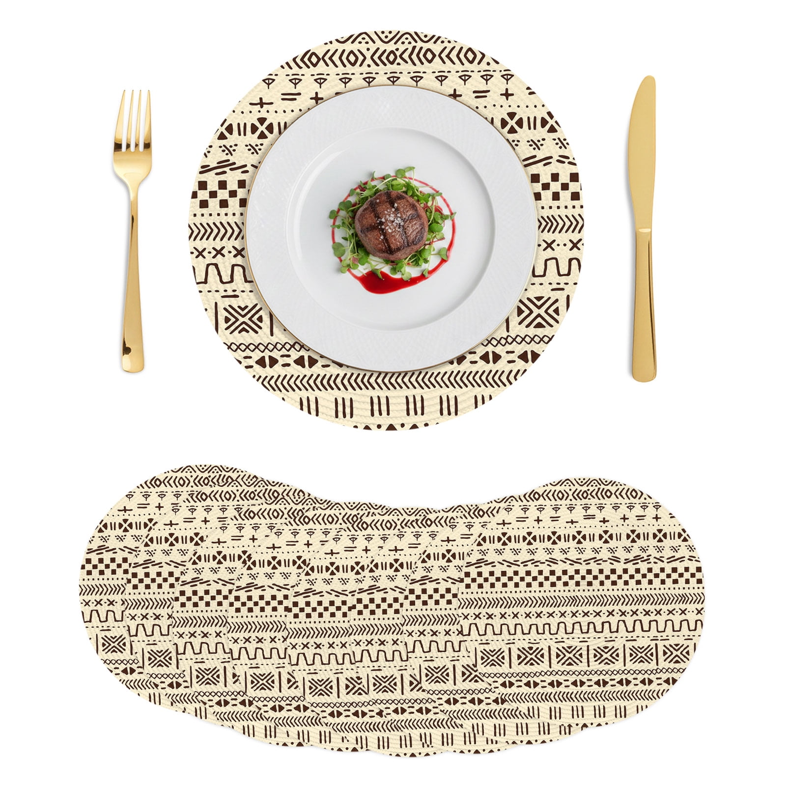 Abstract Boho Round Placemats Set of 8, Braided Polypropylene Place ...