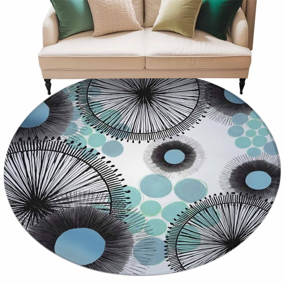 Abstract Boho Round Rug 5ft Washable Circle Kitchen Rugs Non Slip ...