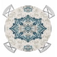Abstract Boho Round Table Cover, Vintage Blue Beige Botanical Texture ...