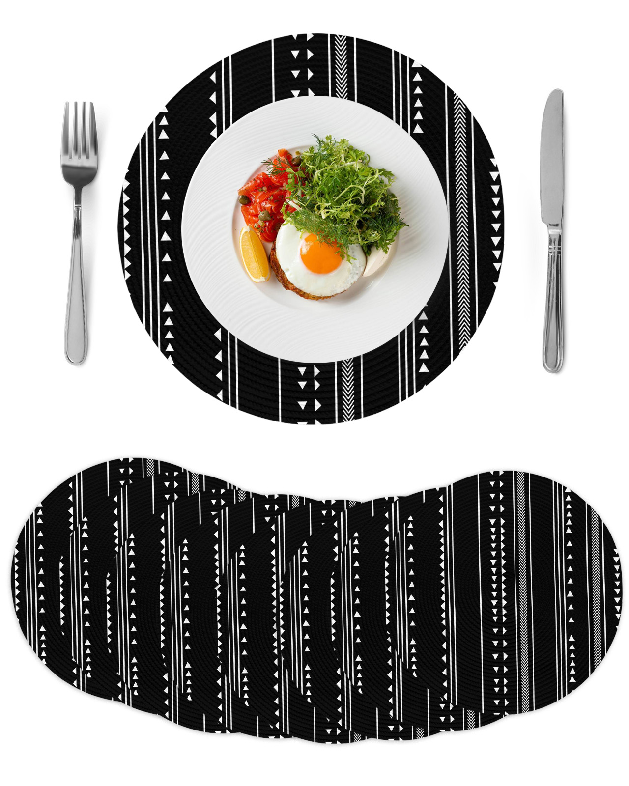 Abstract Boho Round Table Placemats set of 8, Minimalist Black White ...