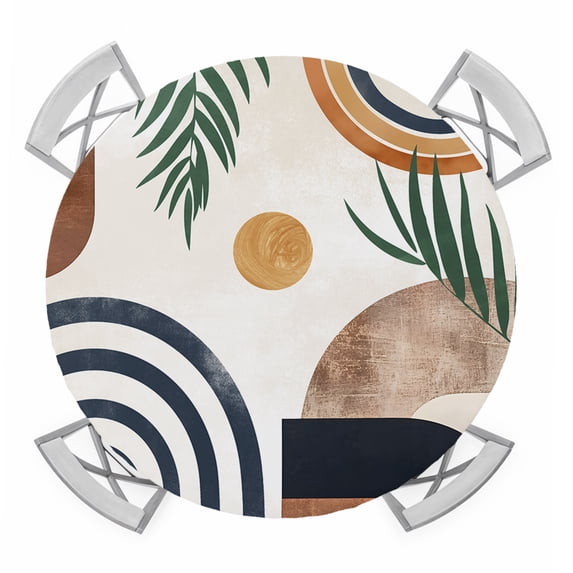 Abstract Boho Round Tablecloth for 45-54 Inch Tables,Fitted Table Cover ...