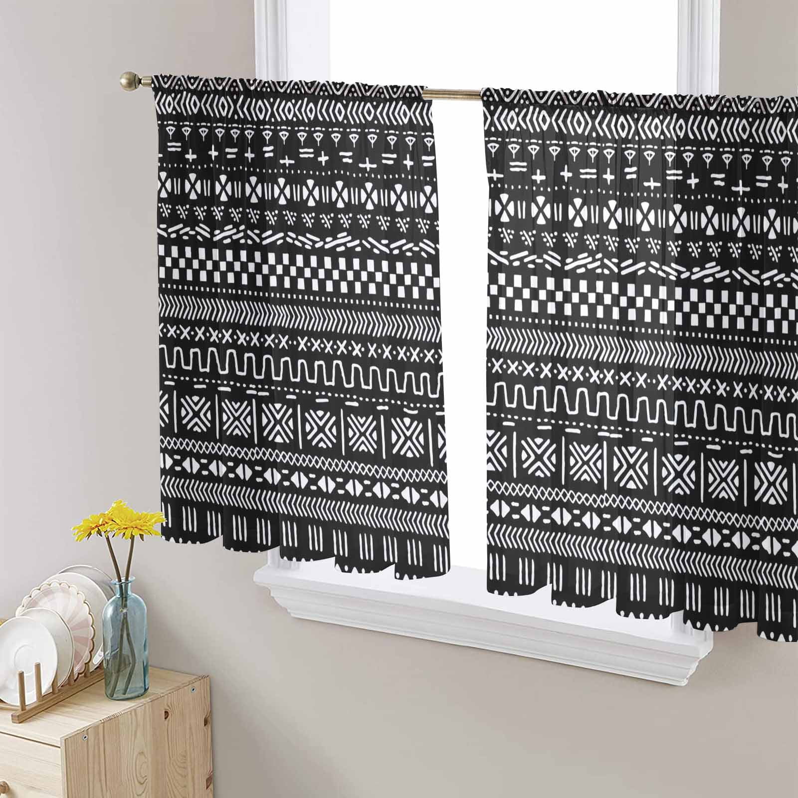 Abstract Boho Sheer Curtains 45 Inch Length 2 Panels Set, Semi ...