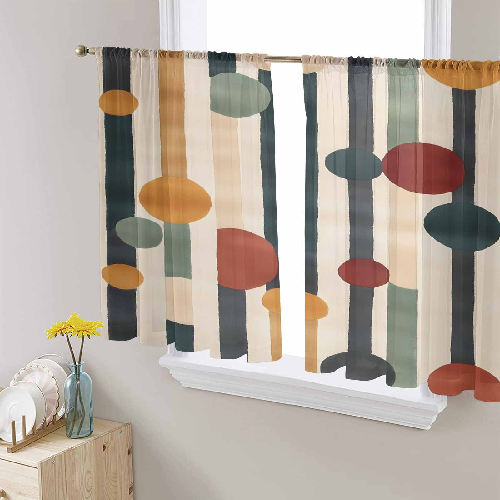 Abstract Boho Sheer Curtains 54 Inch Length 2 Panels Set for Living ...