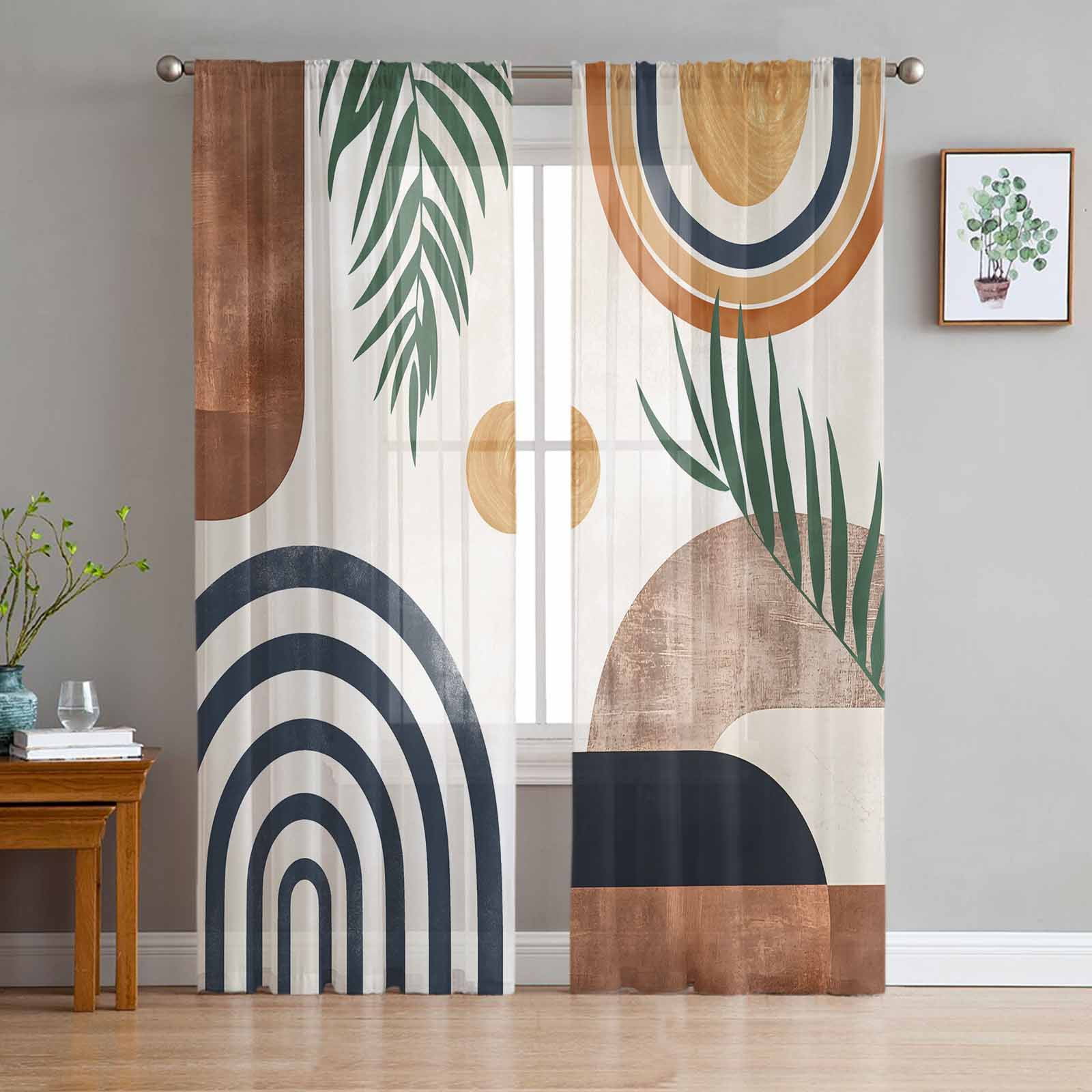 Abstract Boho Sheer Curtains 63 Inch Length 2 Panels Set for Living ...
