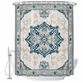 Abstract Boho Shower Curtain for Bathroom, Vintage Blue Beige Botanical ...