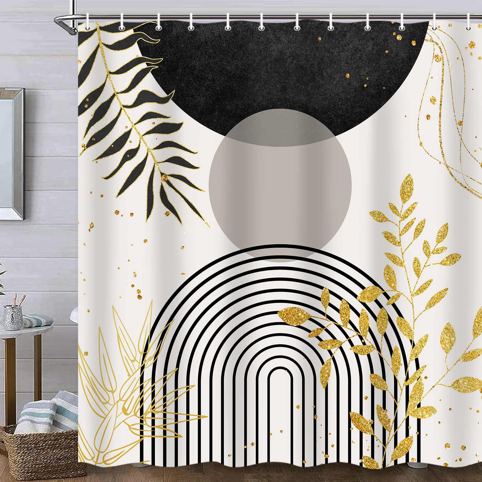 Abstract Boho Shower Curtain, Black Bathroom Decor Modern Grey Neutral ...