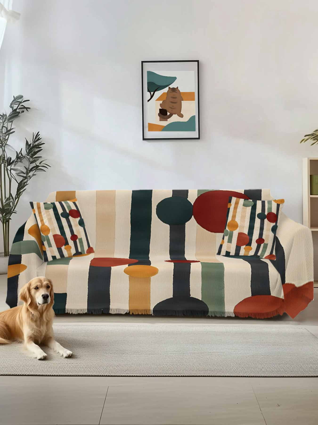 Abstract Boho Sofa Covers for 2-3 Cushion Couch L-Shaped Sectional ...