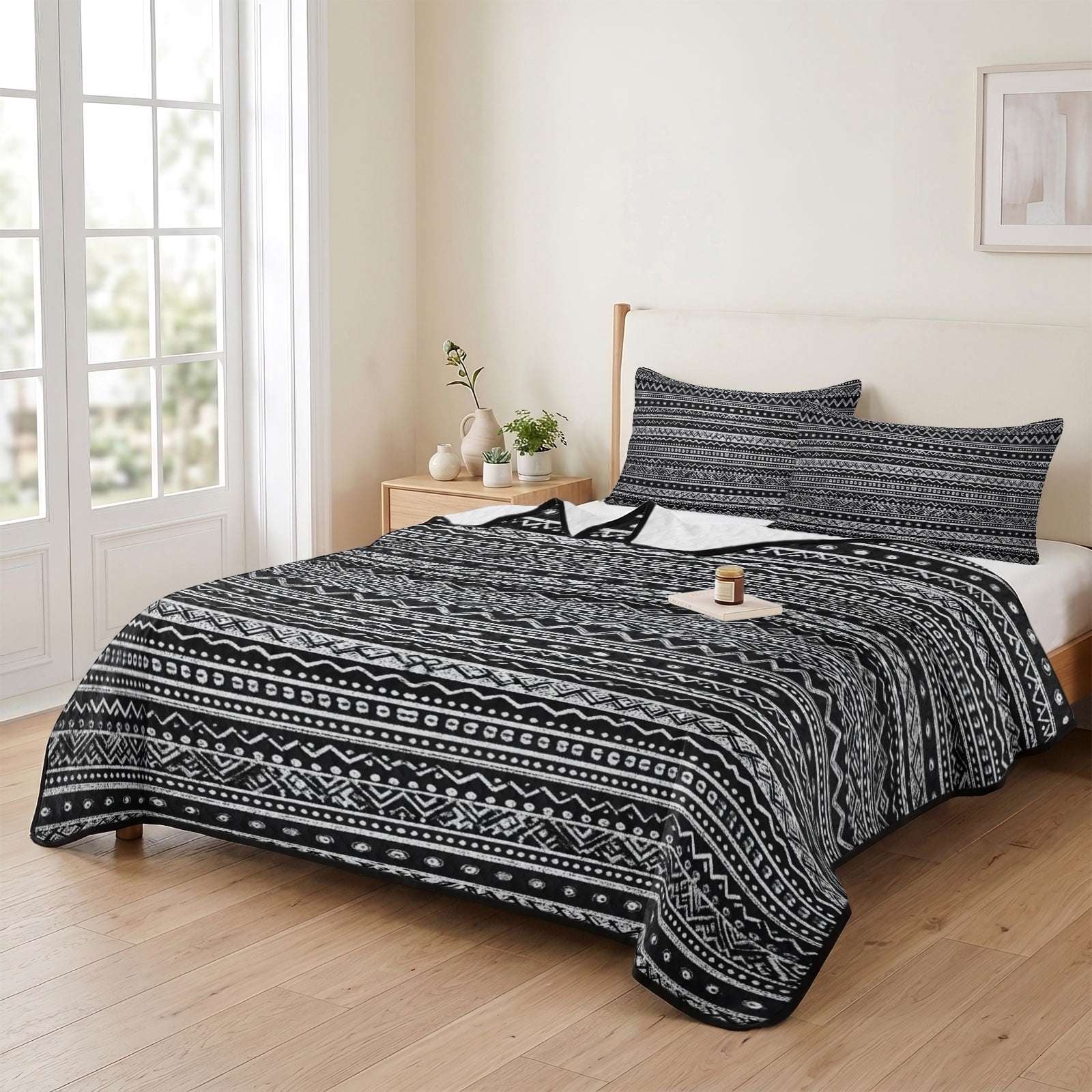 Abstract Boho Stripes Geometric Art 3 Pieces Quilt Set,1 Quilt with 2 ...