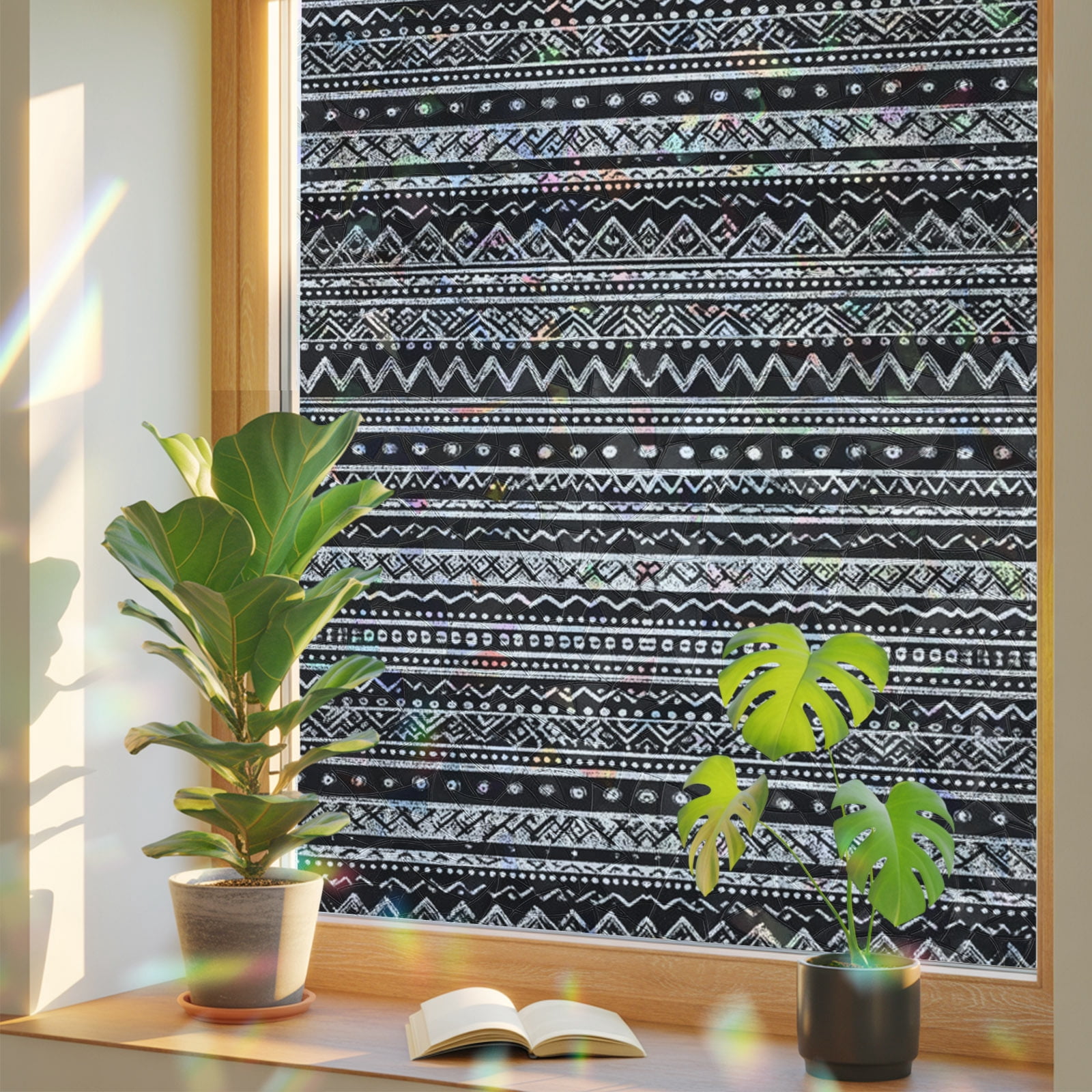 Abstract Boho Stripes Geometric Art Window Privacy Film, Rainbow Film ...