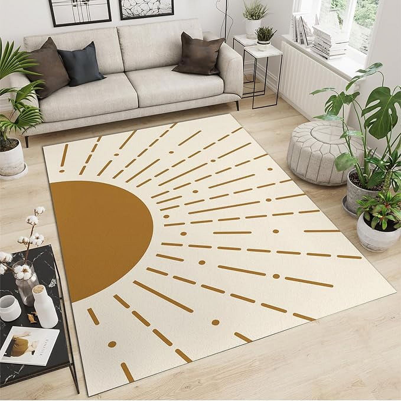 Abstract Boho Sun Kids Rug, Mid Century Modern Area Rug, Non Slip ...