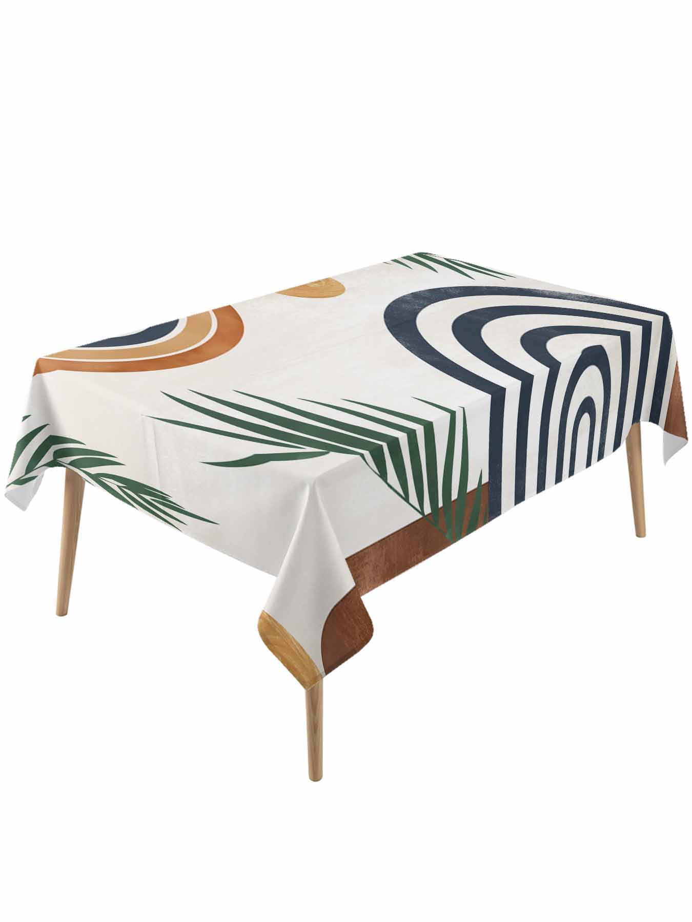 Abstract Boho Table Cloth, Bohemian Palm Leaf Geometric Leaf Circle ...