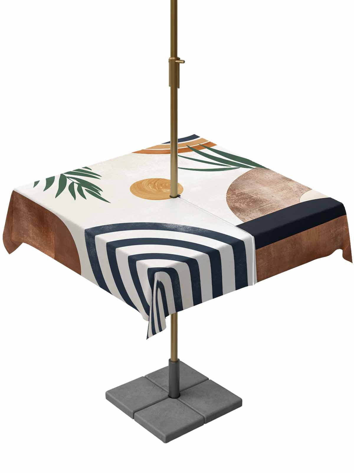 Abstract Boho Table Cloth Rectangle Outdoor Tablecloth, Bohemian Palm Leaf Geometric Leaf Circle ...