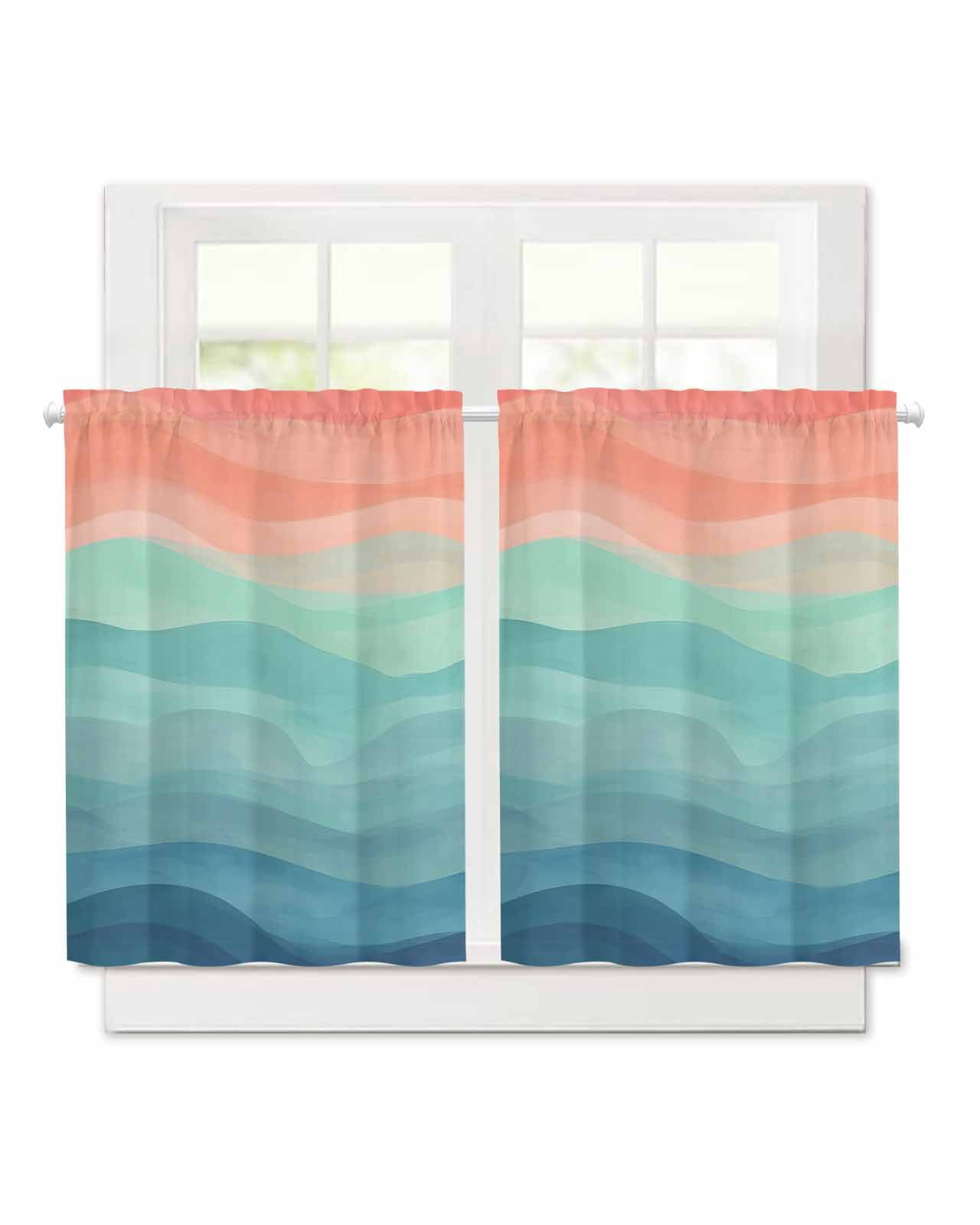 Abstract Boho Teal Sea Waves Short Blackout Curtains 36 Inch Long ...