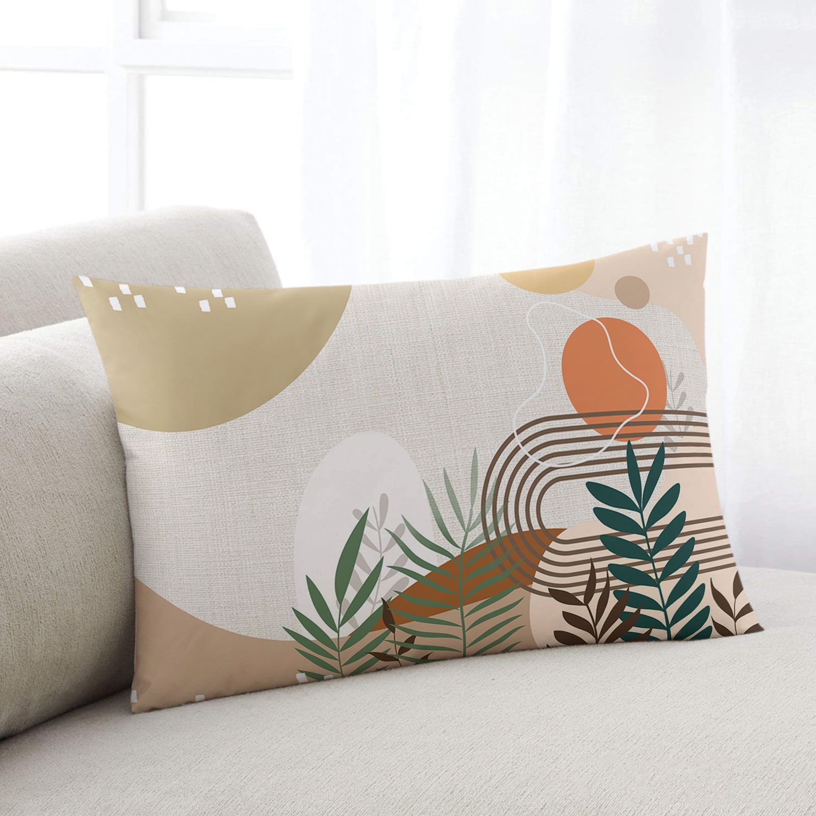 Abstract Boho Throw Pillow Cover,Rustic Geometric Leaves Minimalist ...