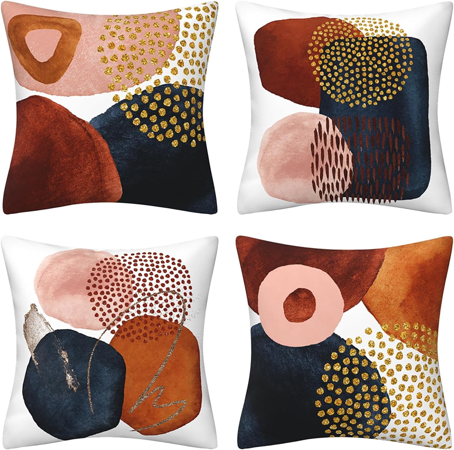 Abstract Boho Throw Pillow Covers 18x18 Set of 4 Mid Century Modern ...