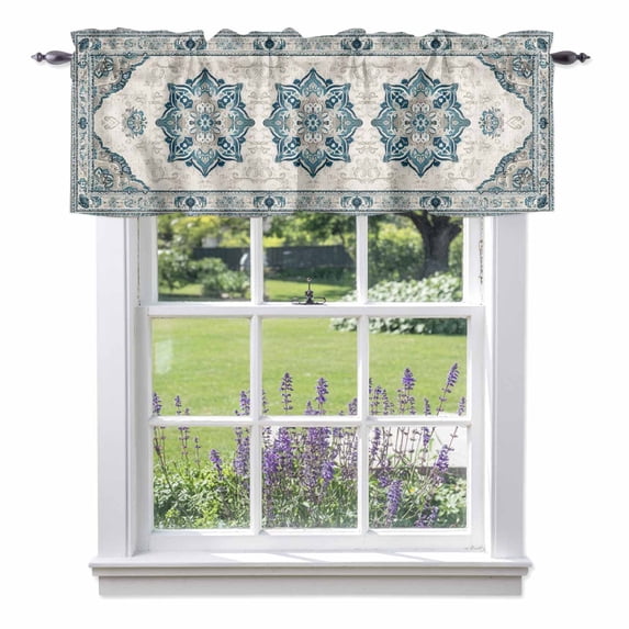 Abstract Boho Valances for Windows Vintage Blue Beige Botanical Texture ...