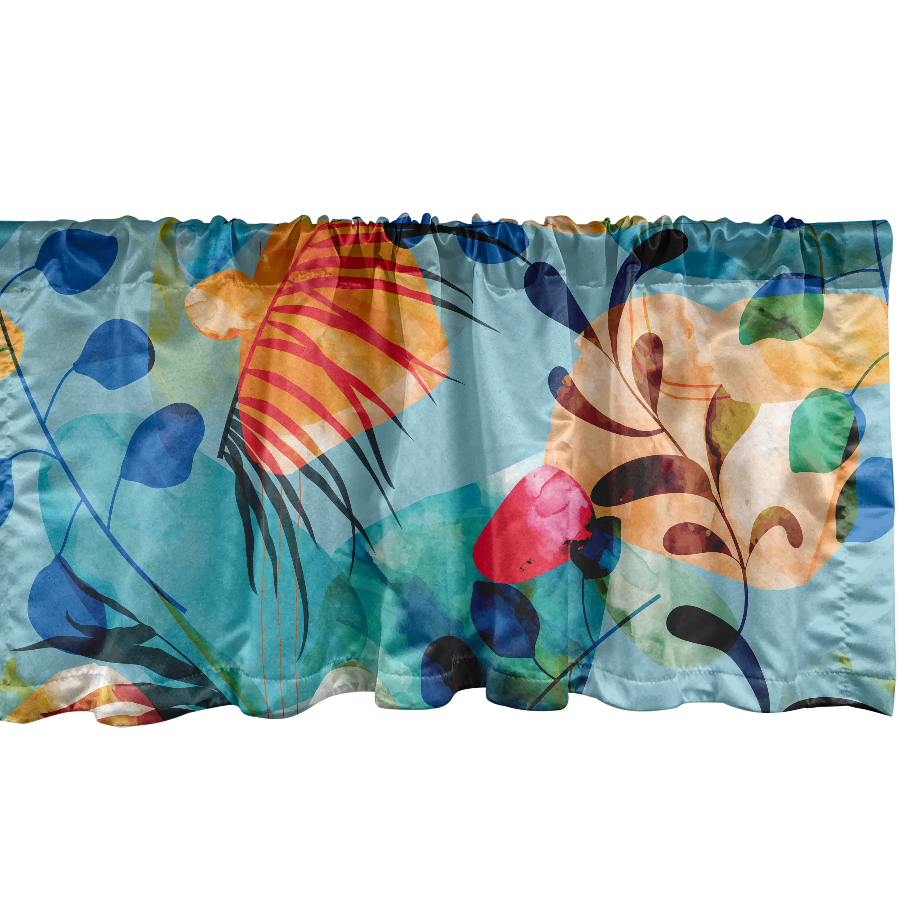 Abstract Boho Window Valance, Tropical Feels Leafy Pattern with ...