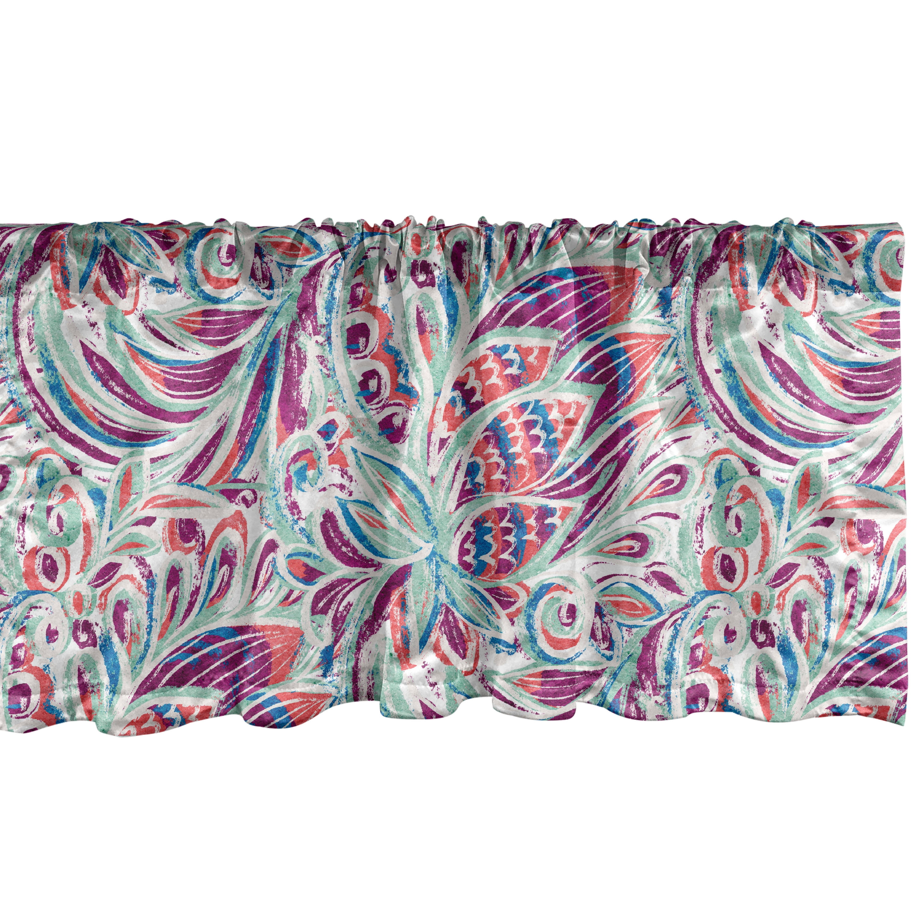 Abstract Boho Window Valance, Vintage Design Leafy Look Colorful Motif ...