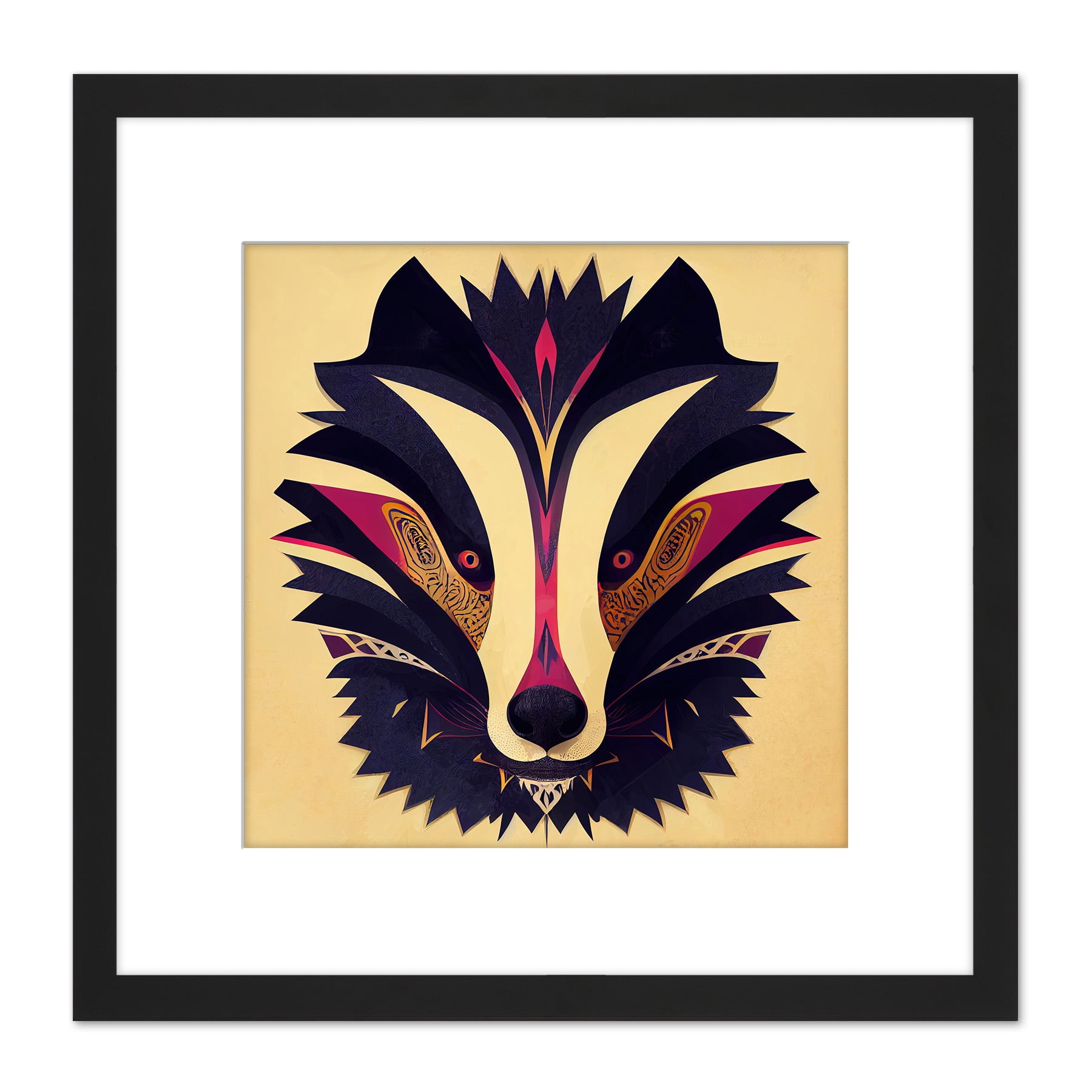 Abstract Bold Badger Face Portrait Illustration Pink Mustard Purple ...