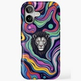 Abstract Bold Lion Head Vibrant Swirls Art iPhone Case 17 through 11 ...