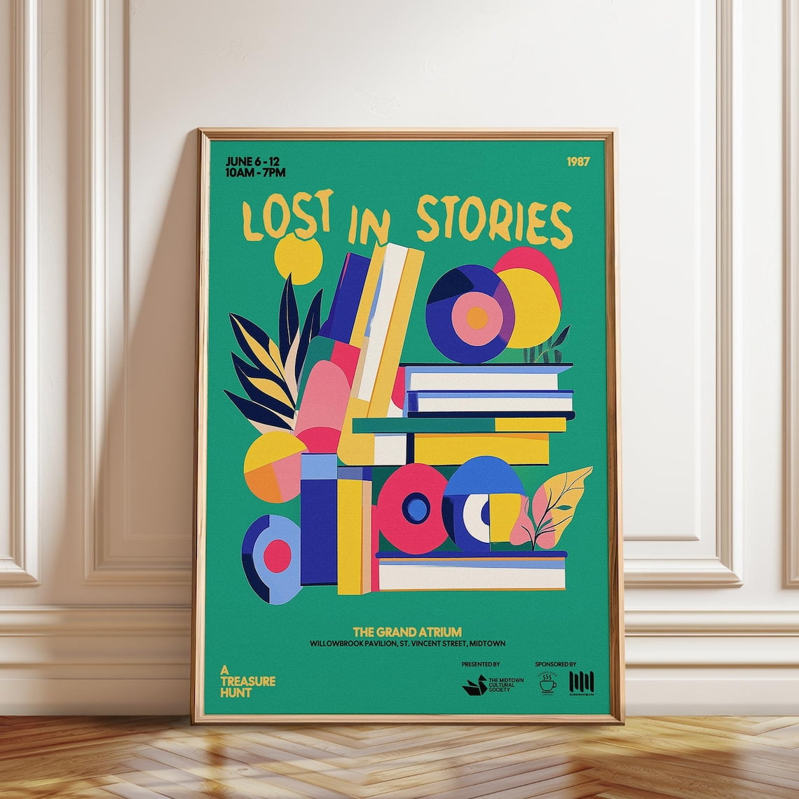 Abstract Book Stack Wall Art – Mid-Century Library Poster – Geometric ...