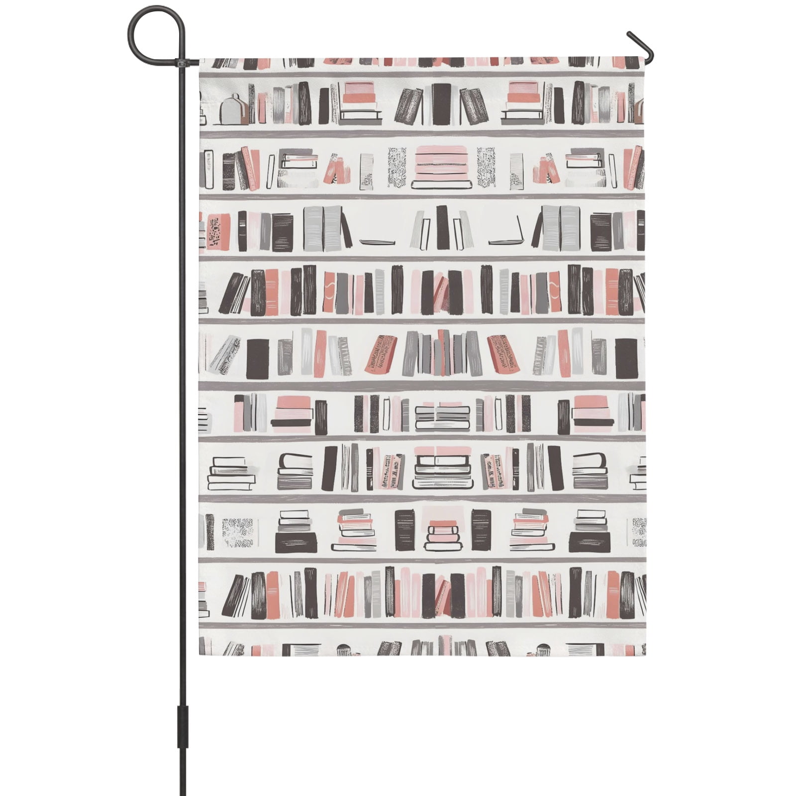 Abstract Bookshelf Garden Flags For Outdoor, Pink Gray Book Minimalist ...