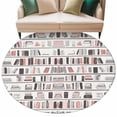 Abstract Bookshelf Round Rug 8ft Washable Circle Rugs Non Slip Modern ...