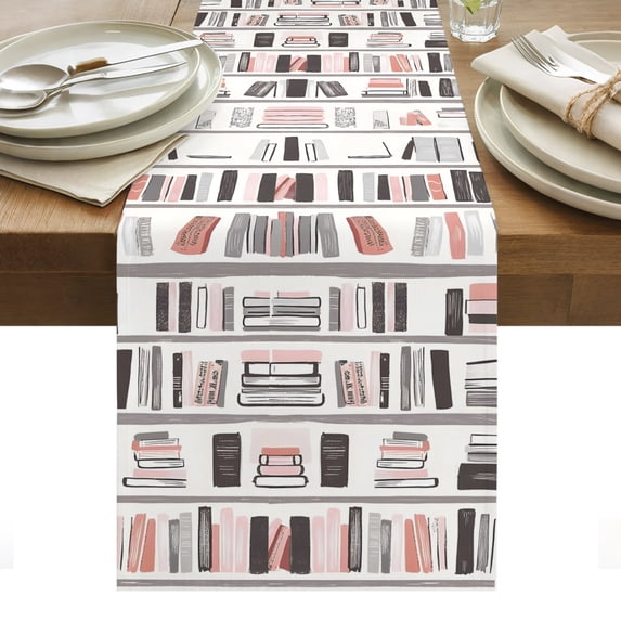 Abstract Bookshelf Table Runner Modern Literary Books Aesthetic ...