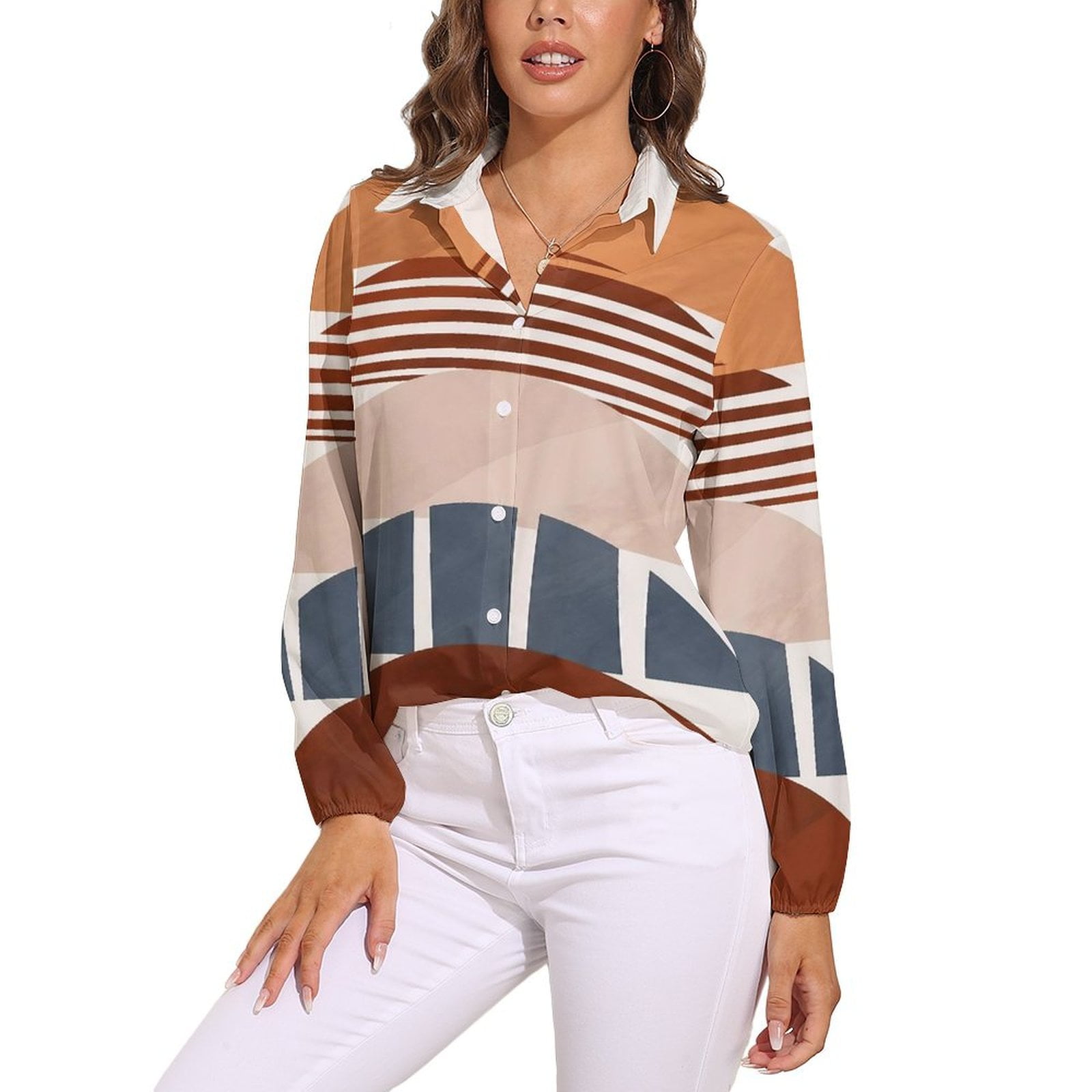 Abstract Botani Boho Flower Long Sleeve Blouse Woman Streetwear Casual ...