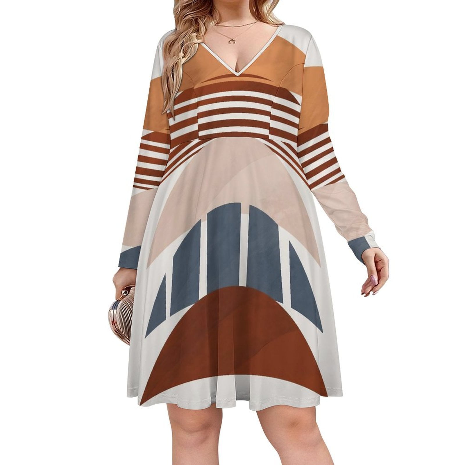 Abstract Botani Boho Flower Long Sleeve Dresses For Women Vintage Elegant Party Dress Oversized ...