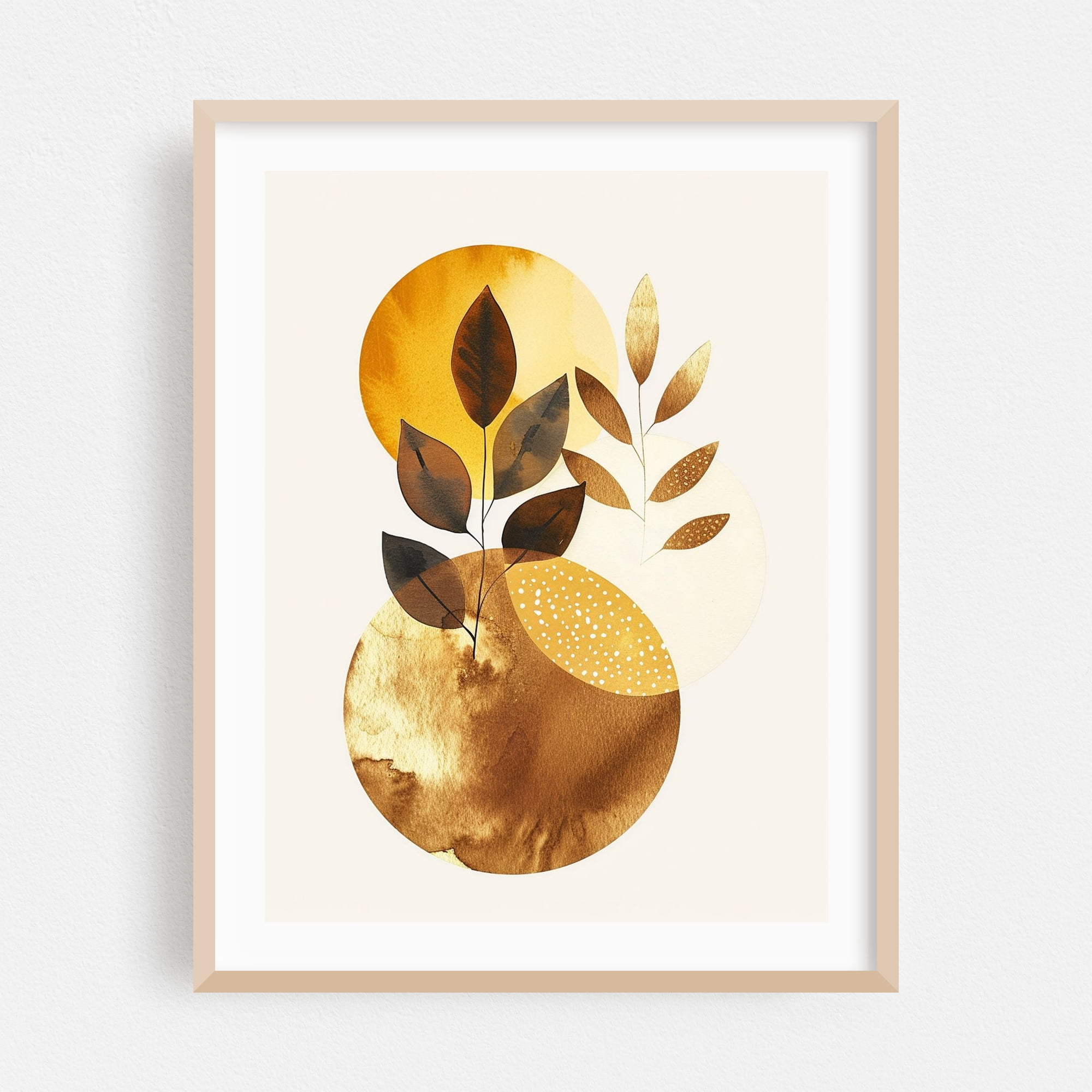 Abstract Botanical Art with Earth Tones and Geometric Circles ...