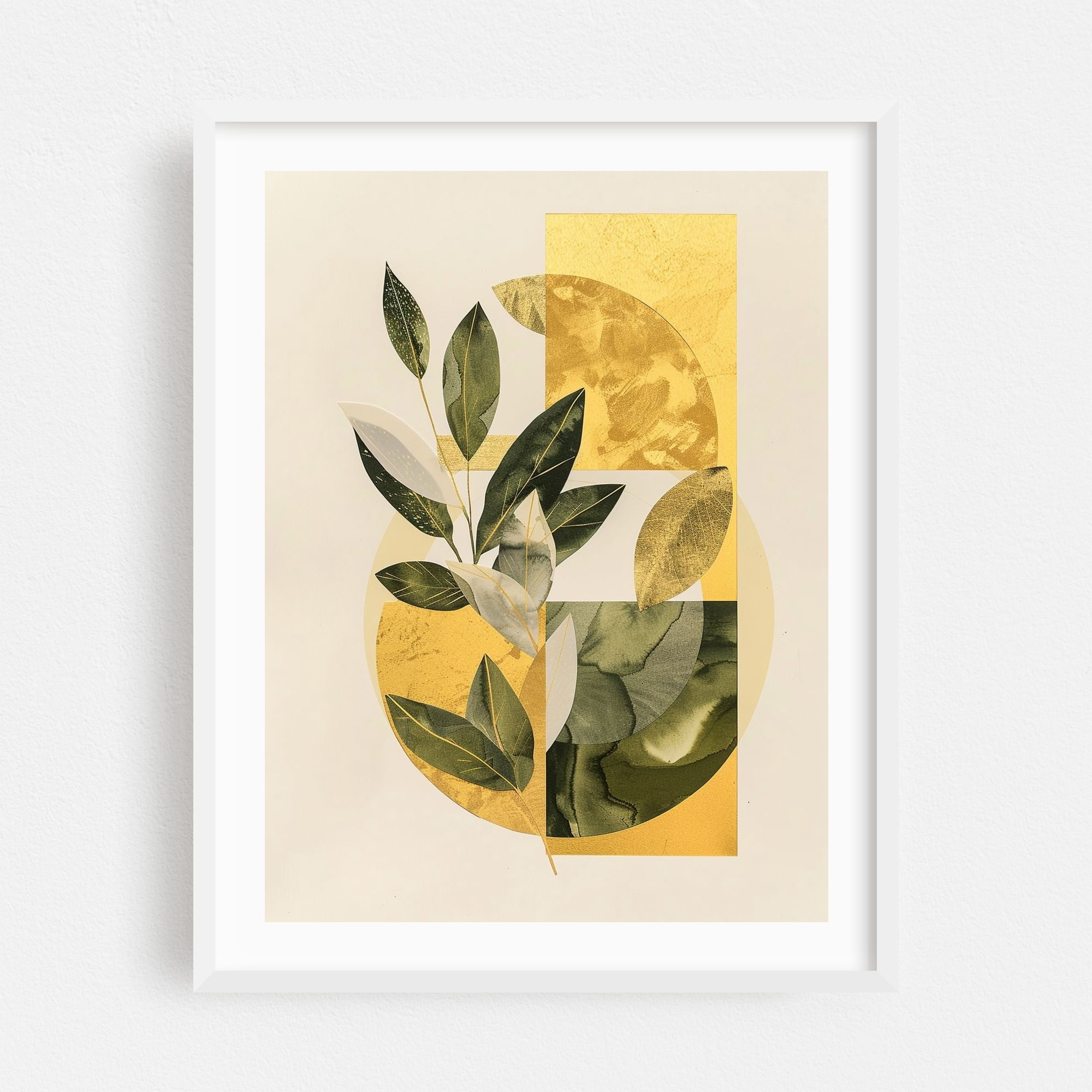Abstract Botanical Art with Gold Geometric Shapes - Illustration ...