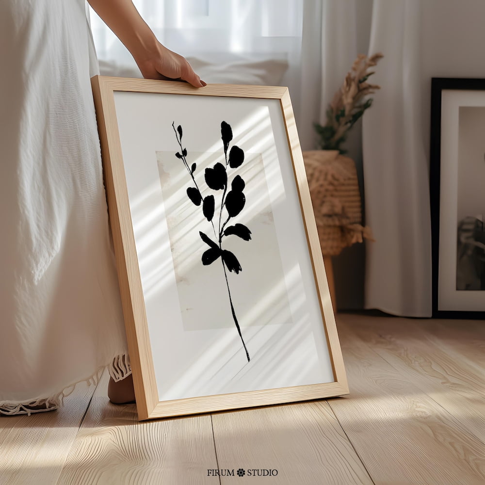 Abstract Botanical Beige And Black Print Wall Art, Minimalist Poster ...