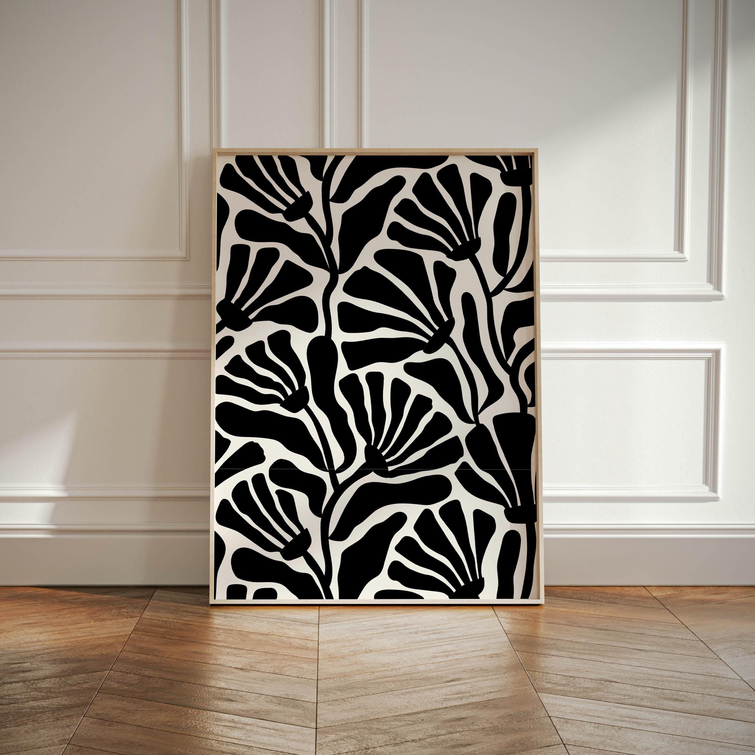 Abstract Botanical Black Wall Art Print Poster Wildflower Neutral ...