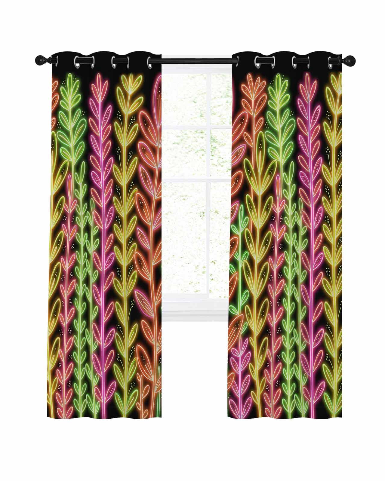 Abstract Botanical Blackout Curtains, Light Blocking Print Window ...