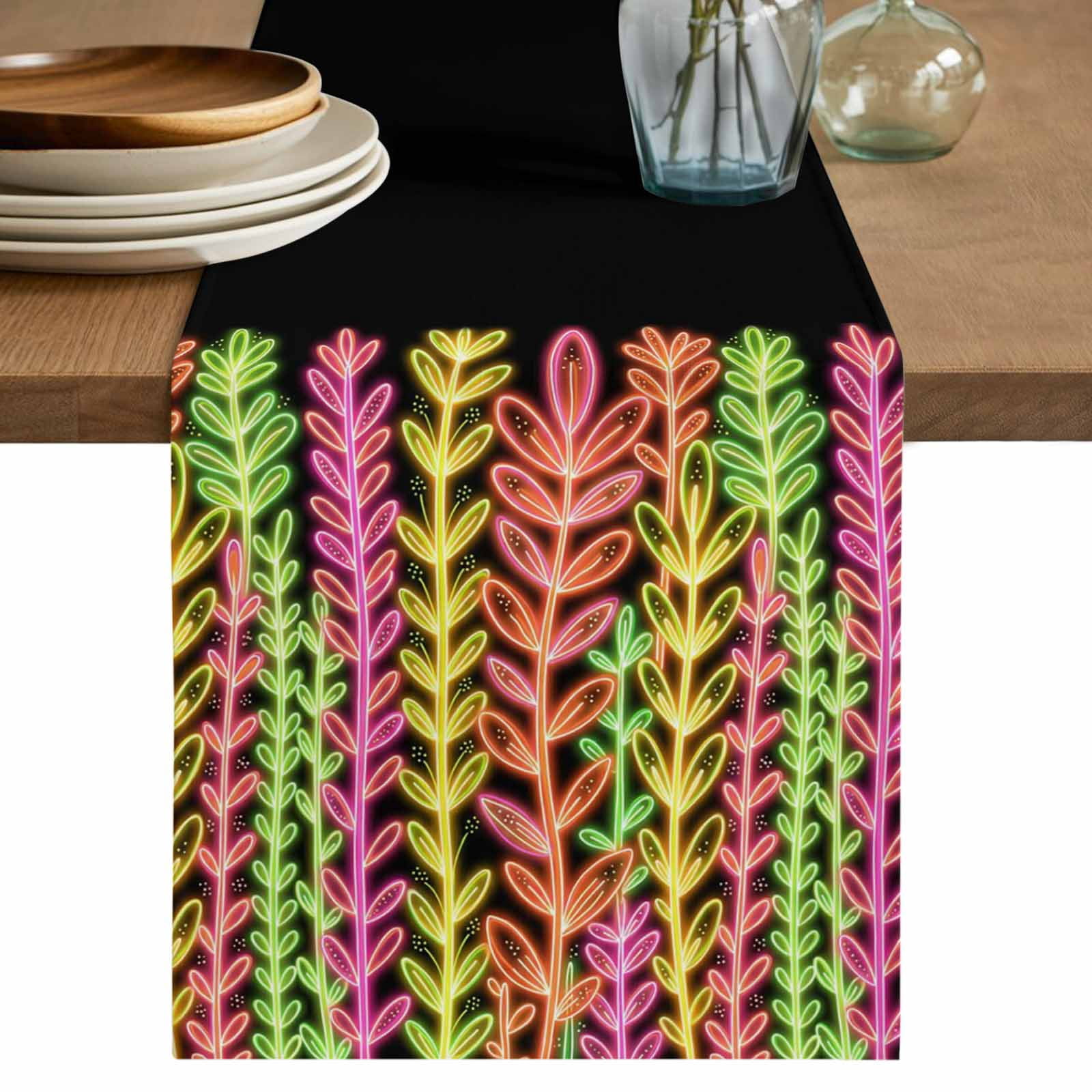 Abstract Botanical Cotton Linen Table Runner for Dining Kitchen, Spring ...