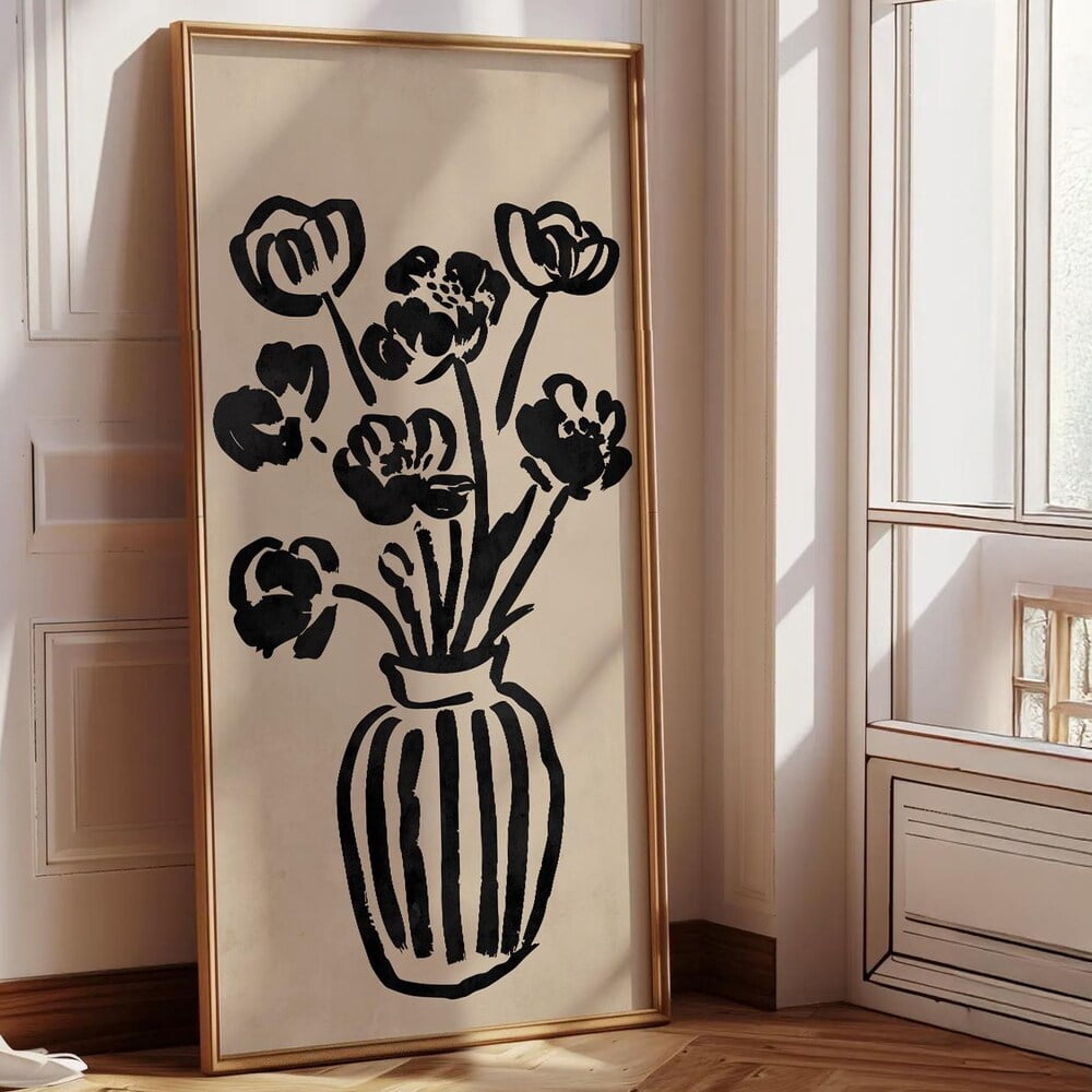 Abstract Botanical Floral Vase Poster, Beige Black Wall Art, Neutral ...