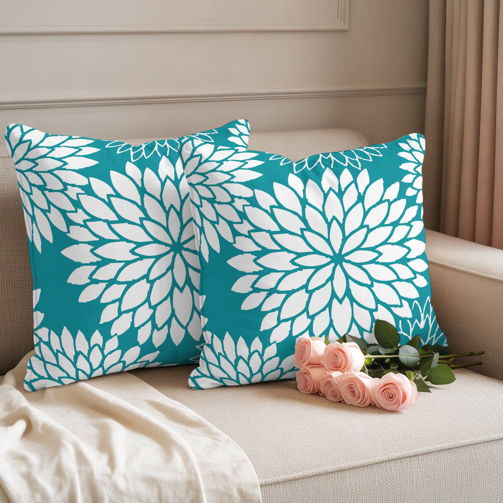 Abstract Botanical Flower Silhouette Waterproof Throw Pillow Covers Set ...