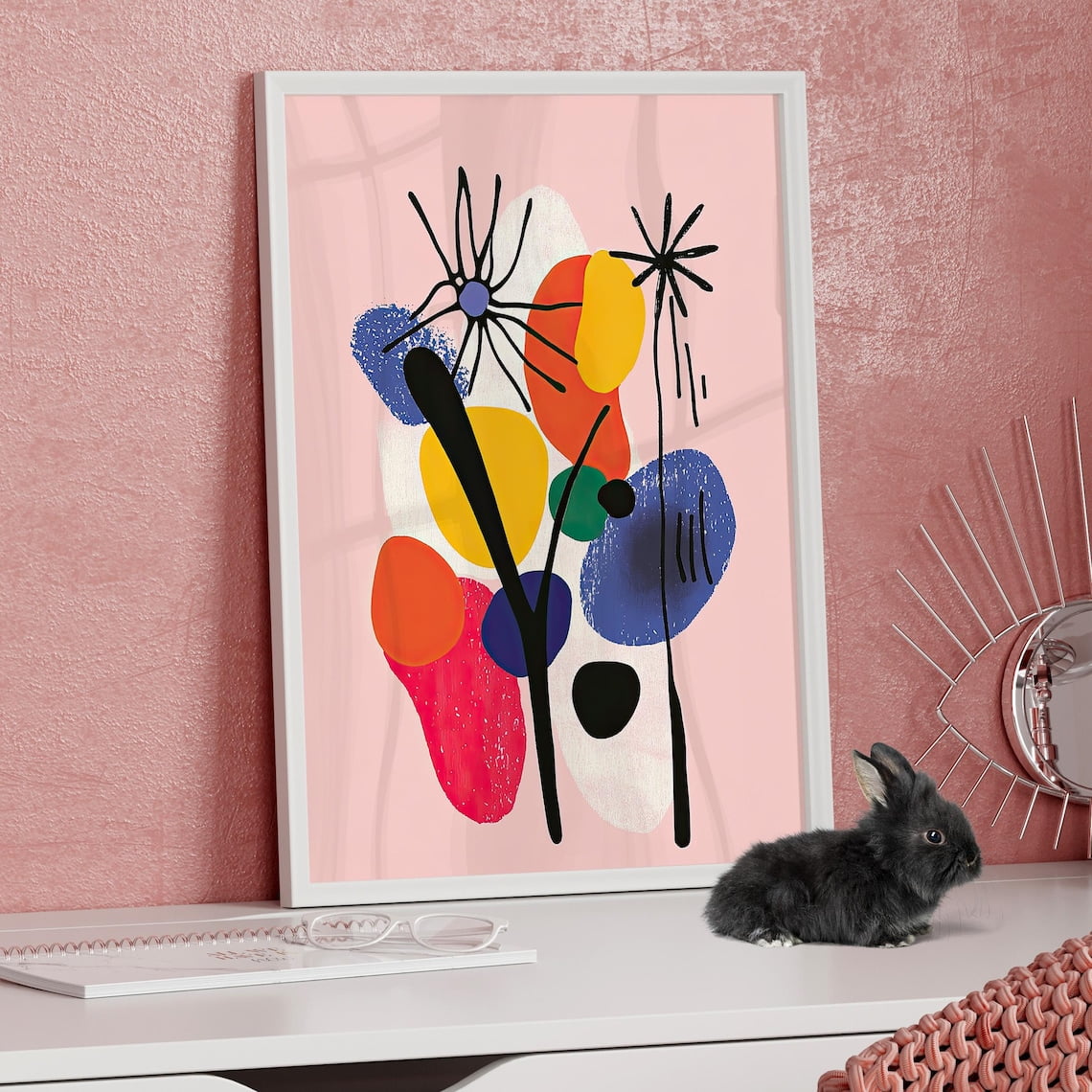 Abstract Botanical Geometric Wall Art Colorful Modern Decor, Unframed ...
