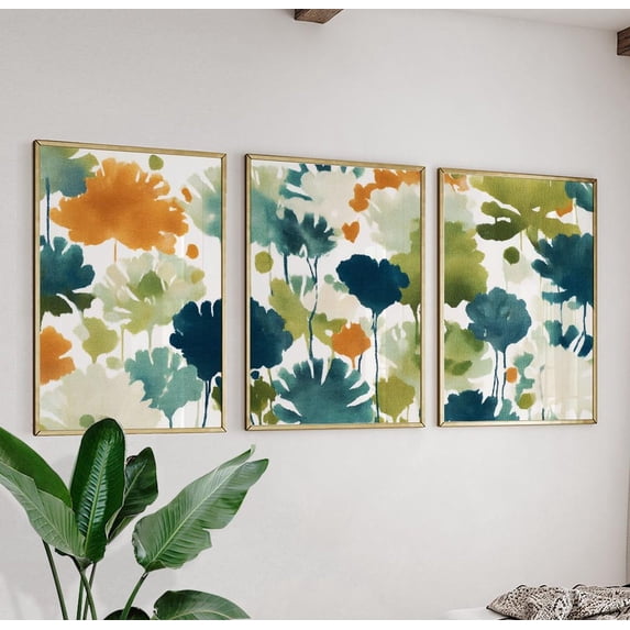 Abstract Botanical Green Blue Ochre Modern Nature Wall Art Version ...