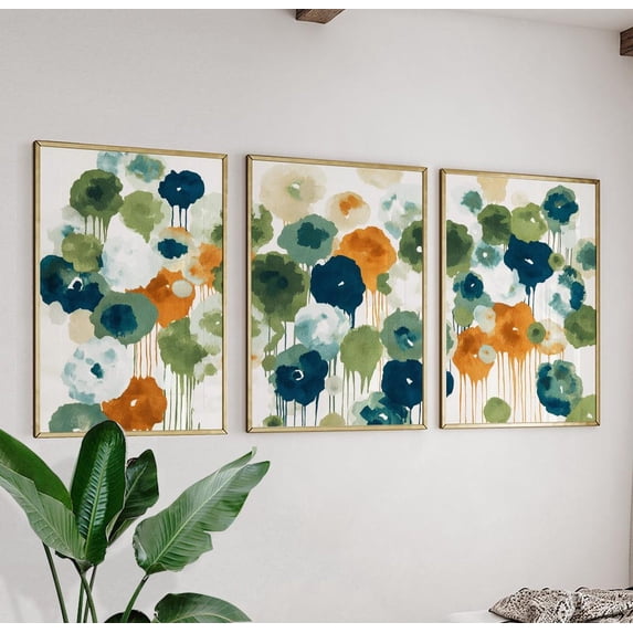 Abstract Botanical Green Blue Ochre Poster Home Decor Office Wall Art ...