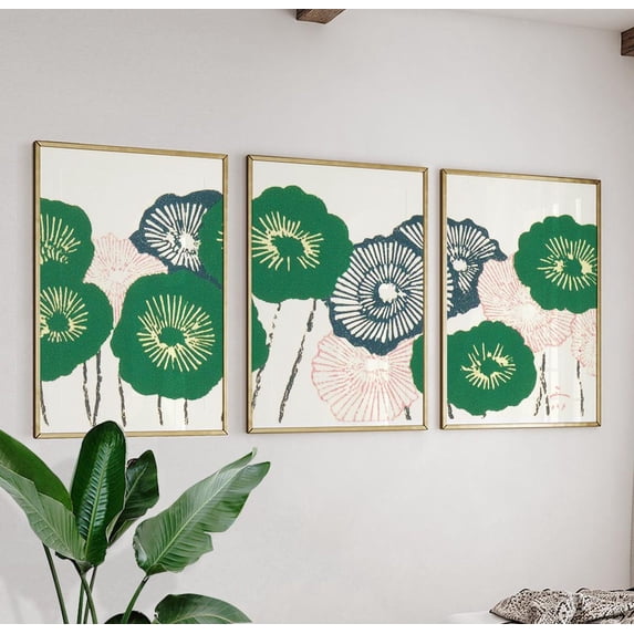 Abstract Botanical Green Floral Modern Minimalist Triptych Set 3 ...